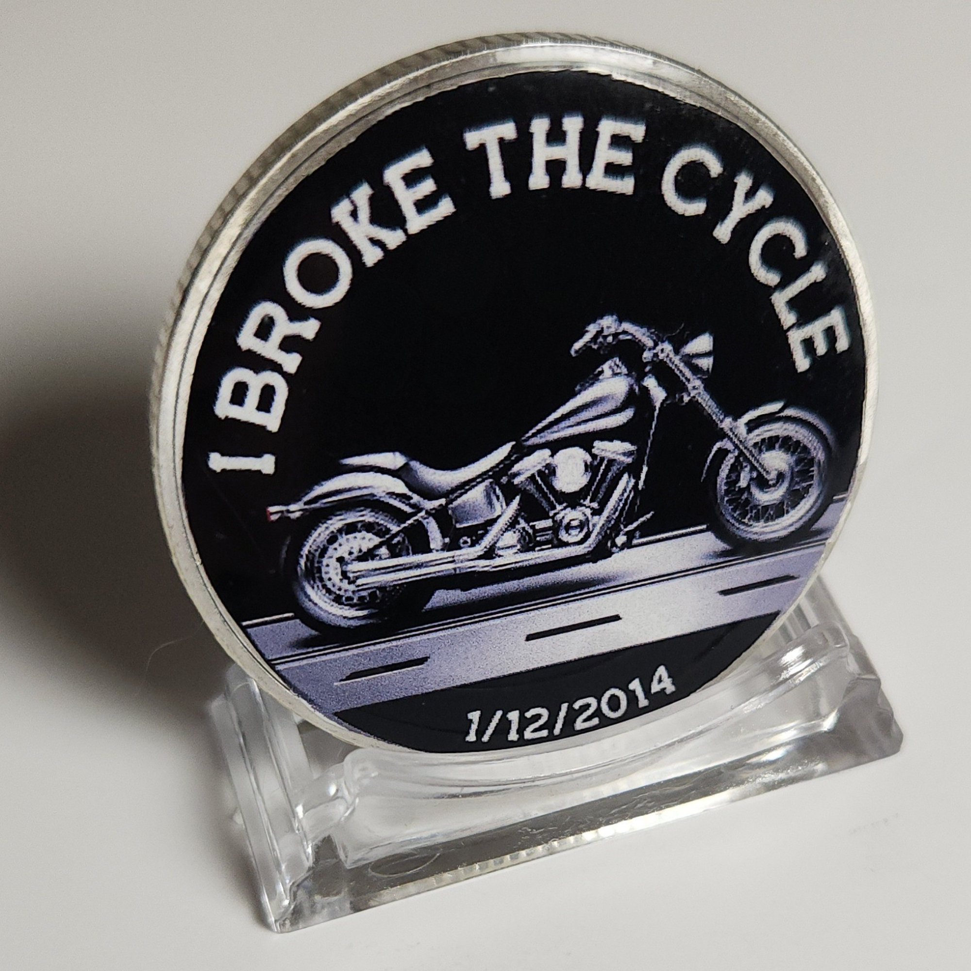 I Broke The Cycle Motorcycle Sobriety Coin – Joy Filled Recovery